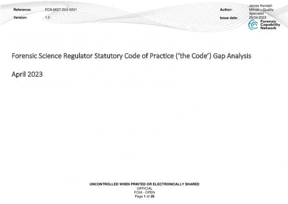 FSR Statutory Code of Practice Gap Analysis April 2023 v1.0 | FCN
